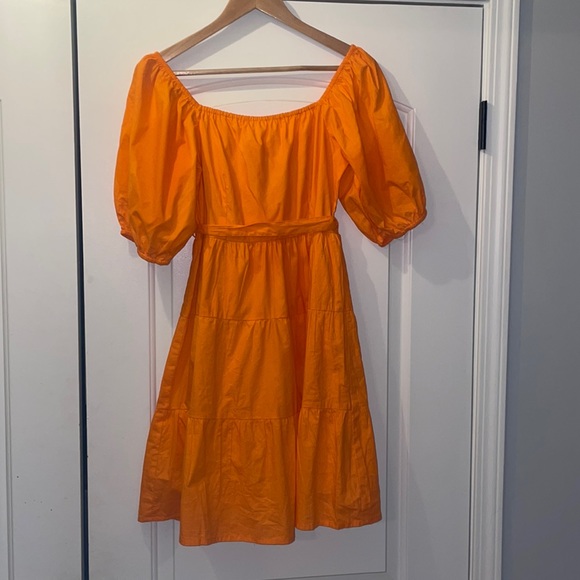 Sim & Sam | Dresses | Nwt Sim Sam Mini Orange Dress Puff Sleeves Tiered ...